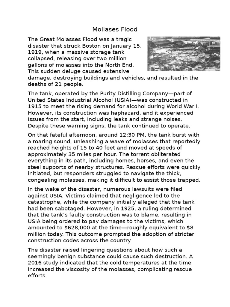 Great Molasses Flood of 1919: Boston's Tragedy | PDF