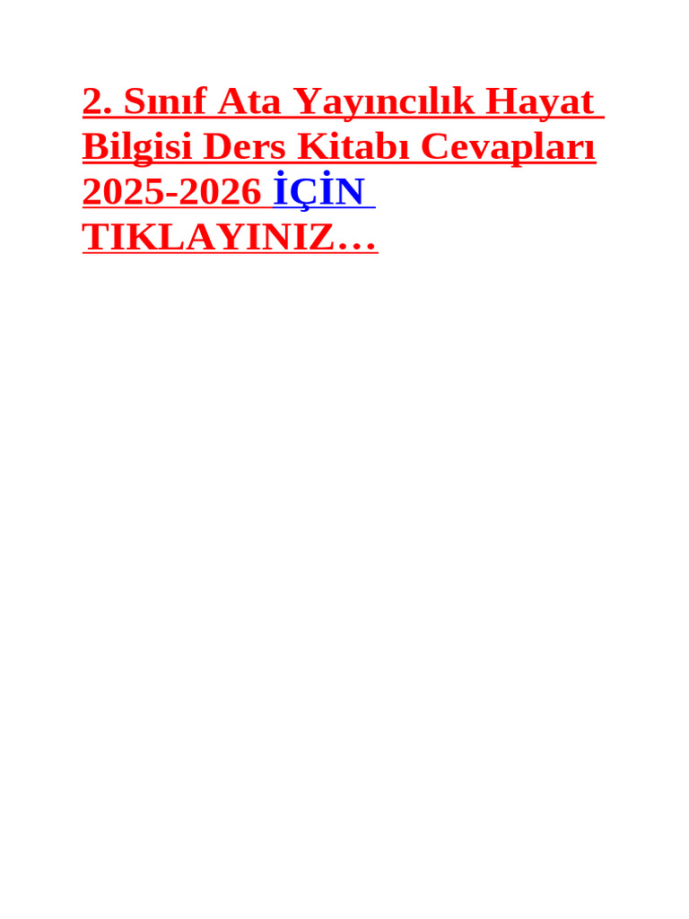 Sınıf Ata Yayıncılık Hayat Bilgisi Ders Kitabı Cevapları 2025-2026 | PDF