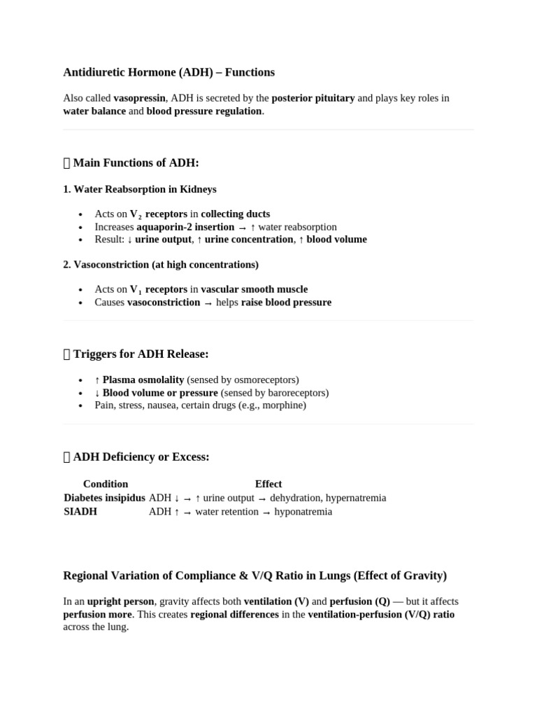 Functions of Antidiuretic Hormone (ADH) | PDF | Physiology | Medical ...