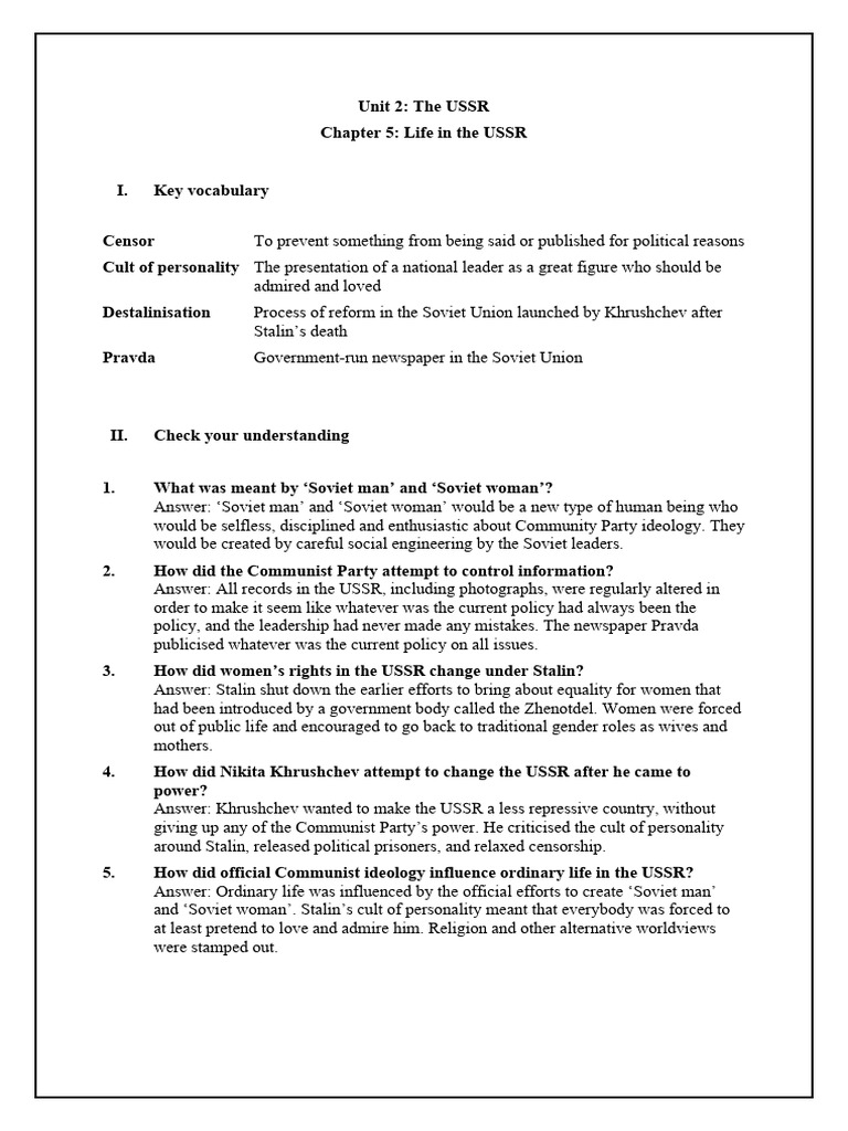 Unit 2 The Ussr - Life in The Ussr | PDF