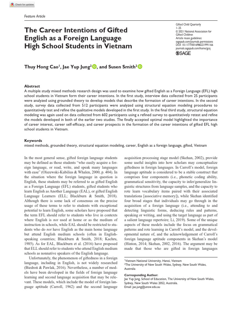 The Career Intentions of Gifted English As A Foreign Language High ...