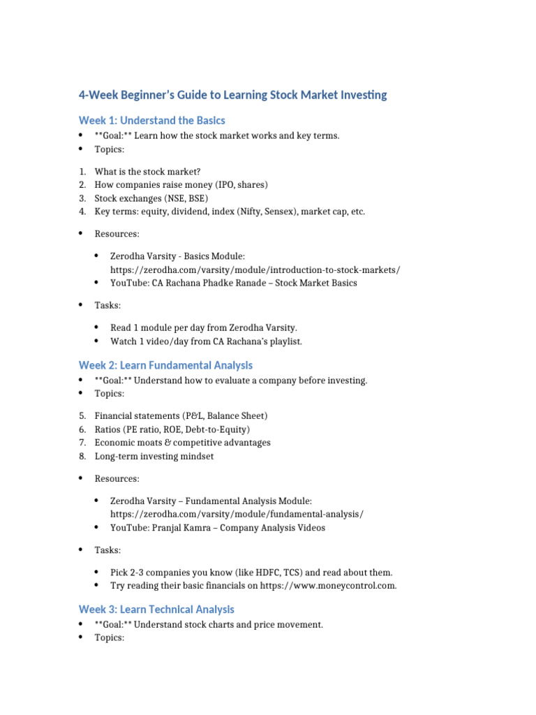 Beginner's 4-Week Stock Market Guide | PDF | Stock Market | Stocks