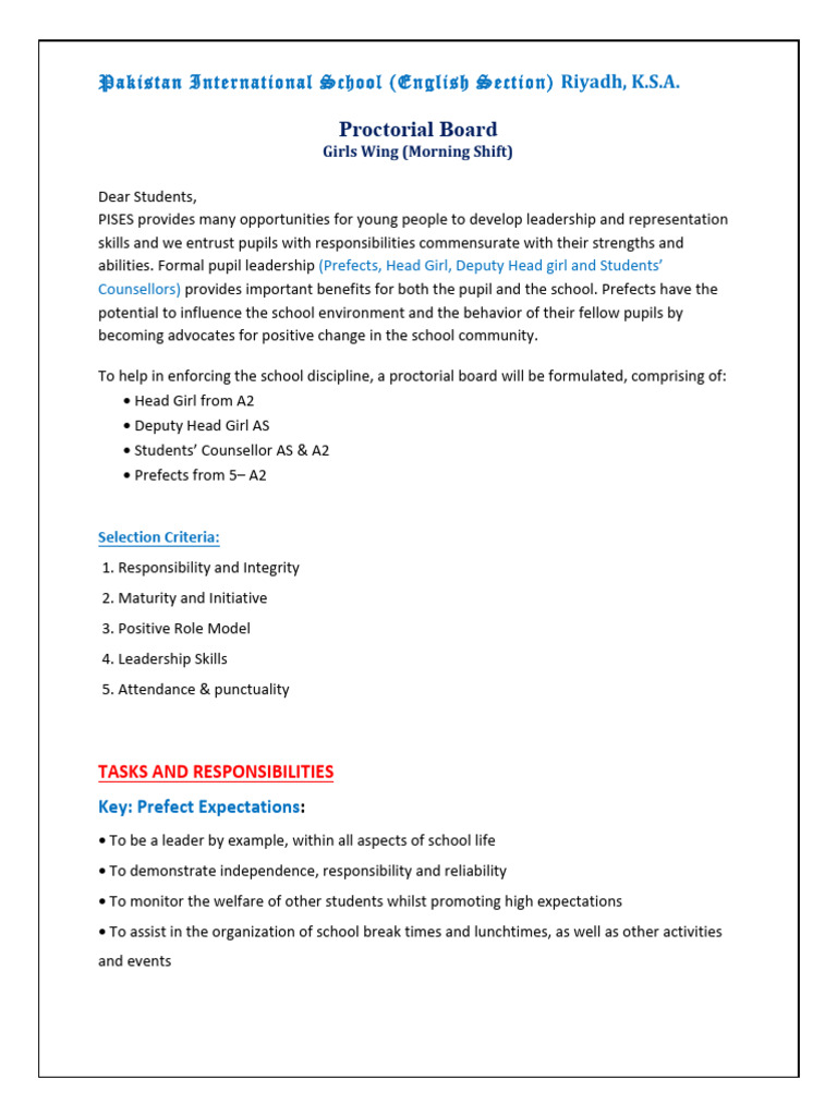 Proctorial Board Selection Guide PISES | PDF | Leadership ...