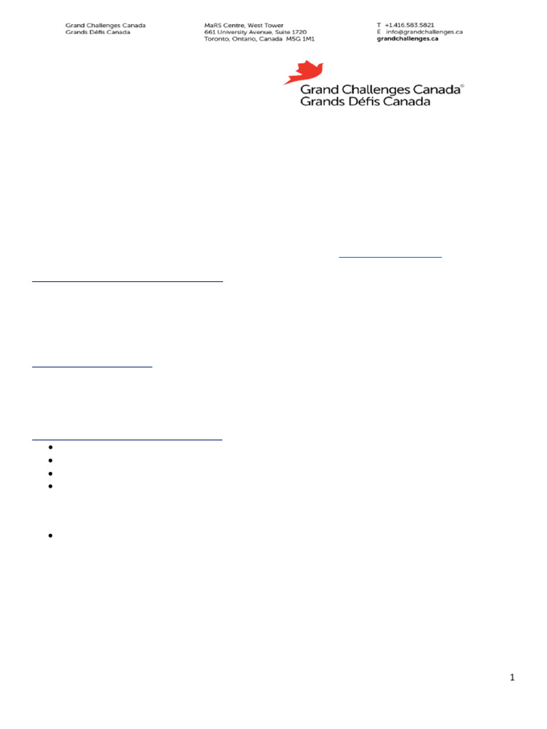 Grand Challenges Canada Investment Committee Call | PDF | Investing ...