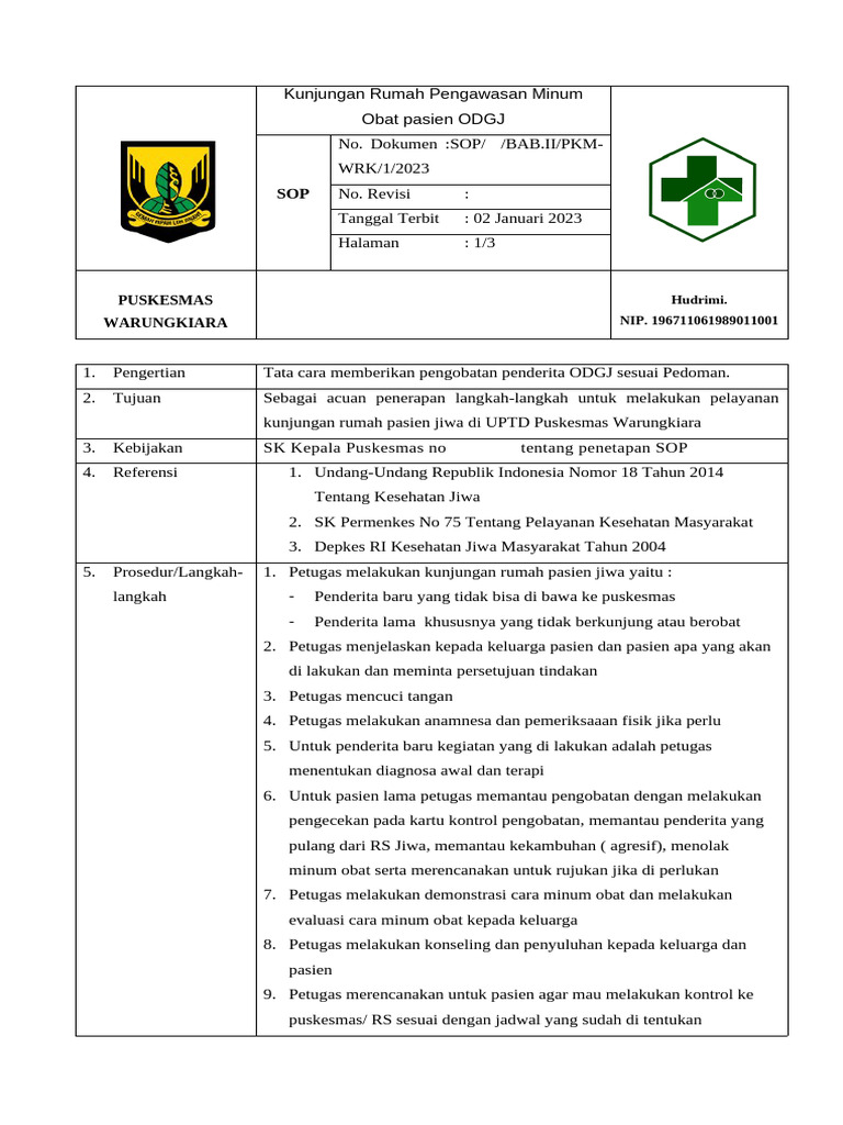 SOP Pemantauan Minum Obat | PDF