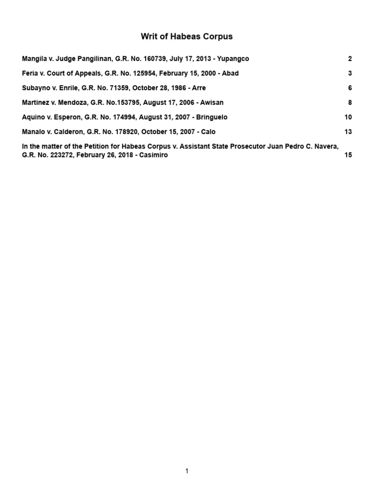 Writ of Habeas Corpus | PDF | Habeas Corpus | Legal Procedure