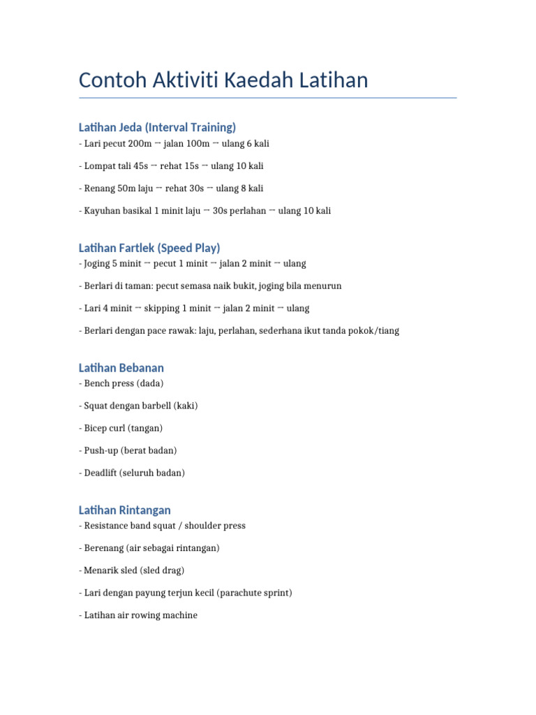 Aktiviti Latihan Berkesan untuk Kebugaran | PDF