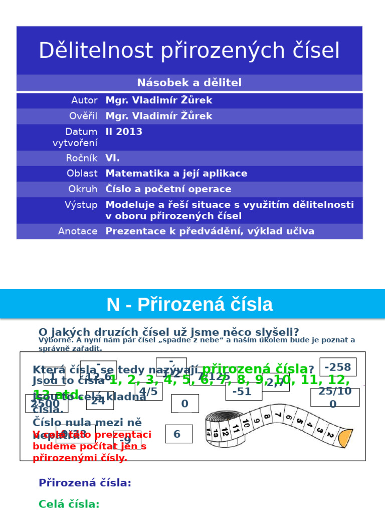 Dělitelnost Přirozených Čísel: Násobek A Dělitel | PDF