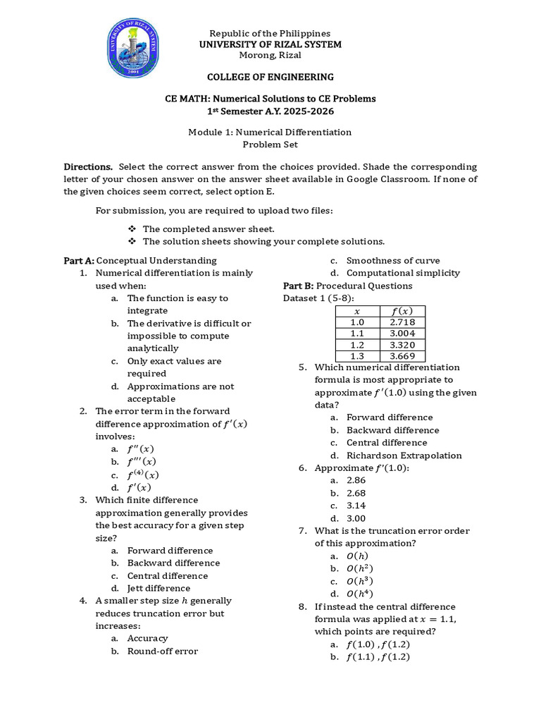 Numerical Differentiation Problem Set | PDF | Numerical Analysis ...