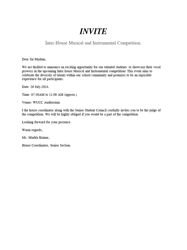 INVITE Inter-House Musical and Instrumental Competition! | PDF
