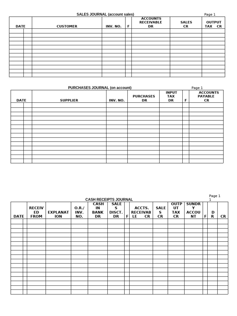 Sales and Purchases Journal Template | PDF | Debits And Credits ...