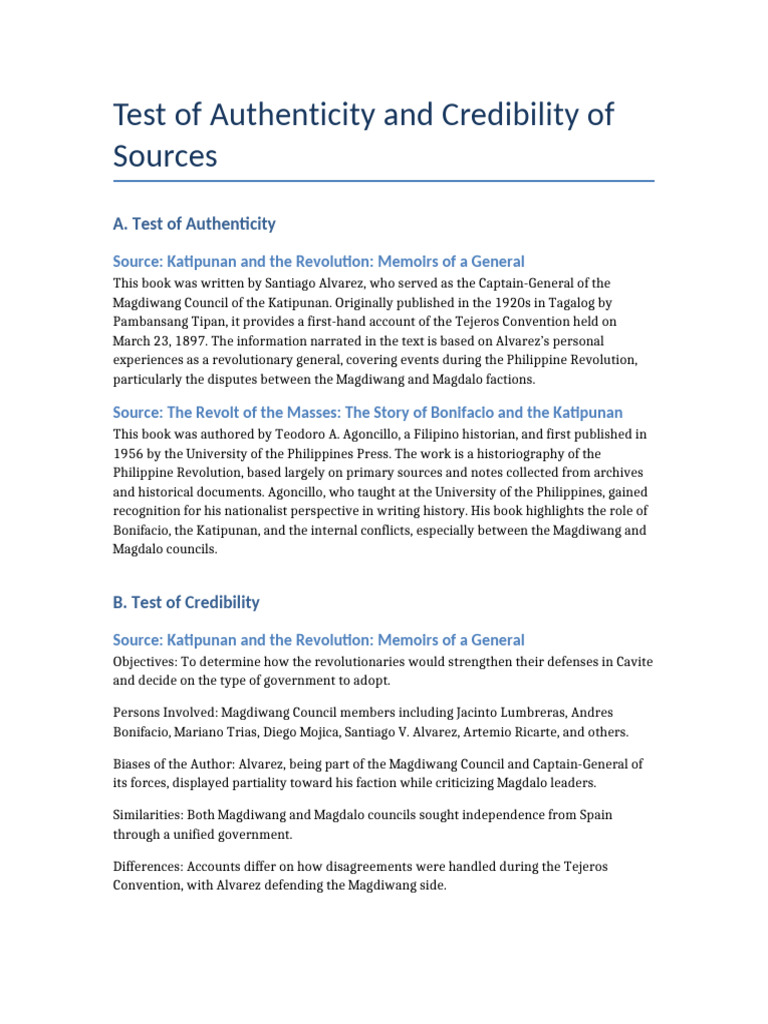 Analyzing Katipunan Source Credibility | PDF | Philippines | Spanish ...