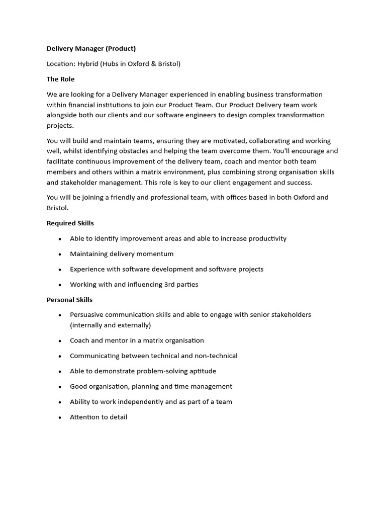 Delivery Manager Imaginera | PDF | Mentorship | Agile Software Development