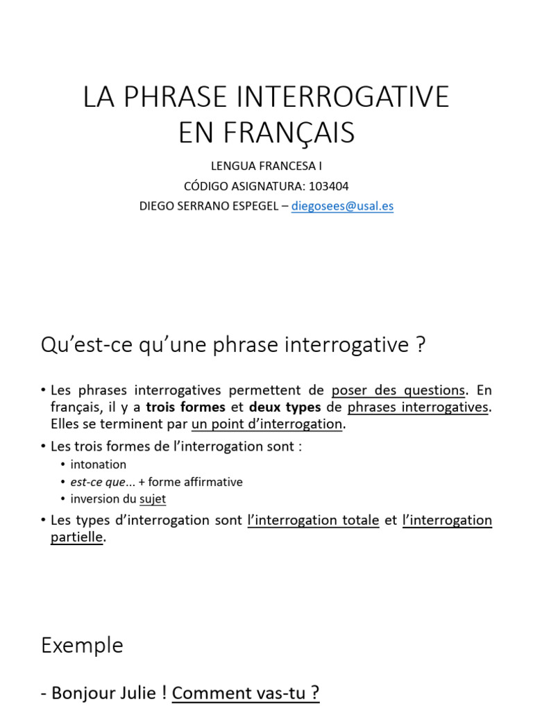 Comprendre la phrase interrogative | PDF | Question | Phrase