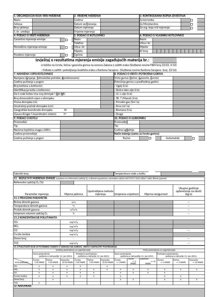 Obrazac Izvjestaja o Mjerenju Emisije 2 | PDF