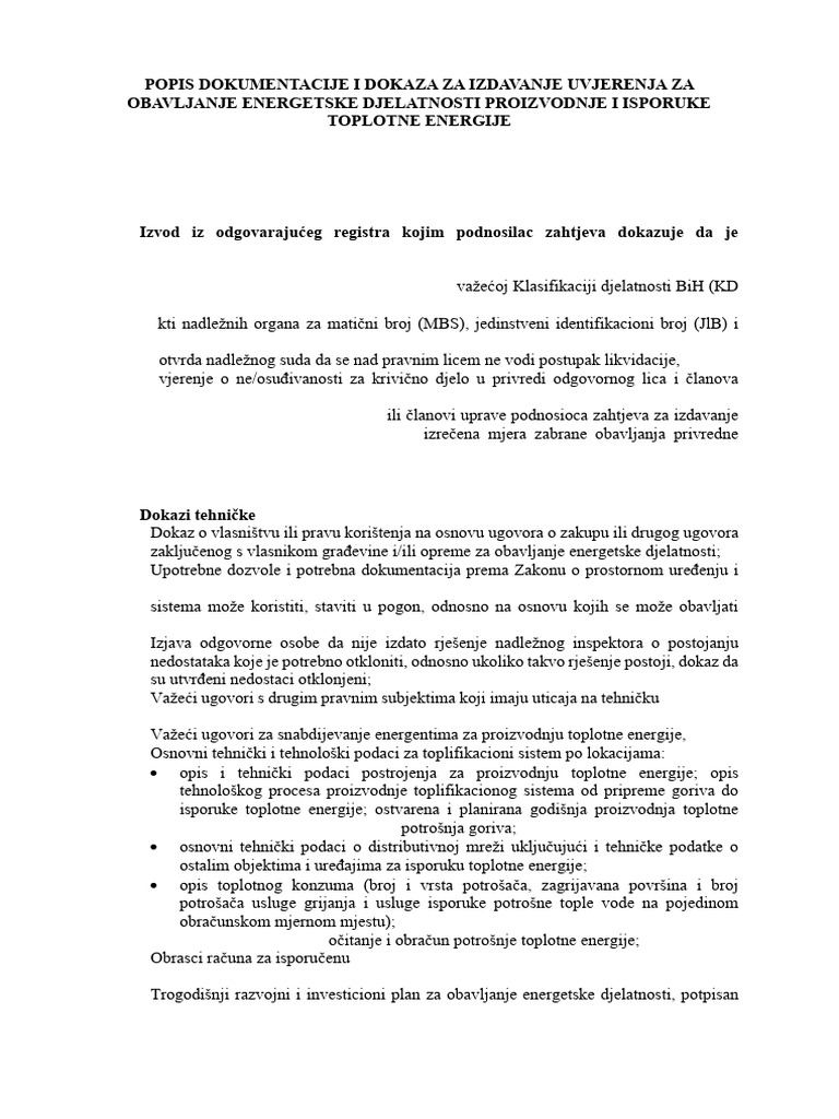 Zahtjev Za Izdavanje Ili Produženje Uvjerenja Za Obavljanje Energetske Djelatnosti ...