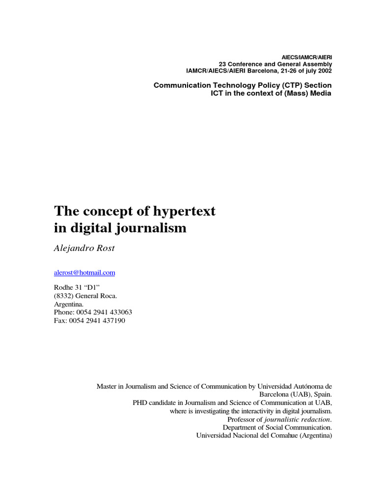 Hypertext in Digital Journalism Analysis | PDF | Hypertext | World Wide Web