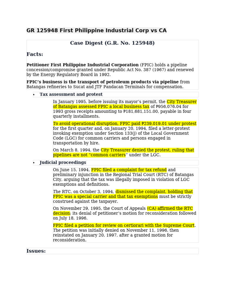 FPIC vs CA: Common Carrier Tax Exemption | PDF | Common Carrier | Taxes