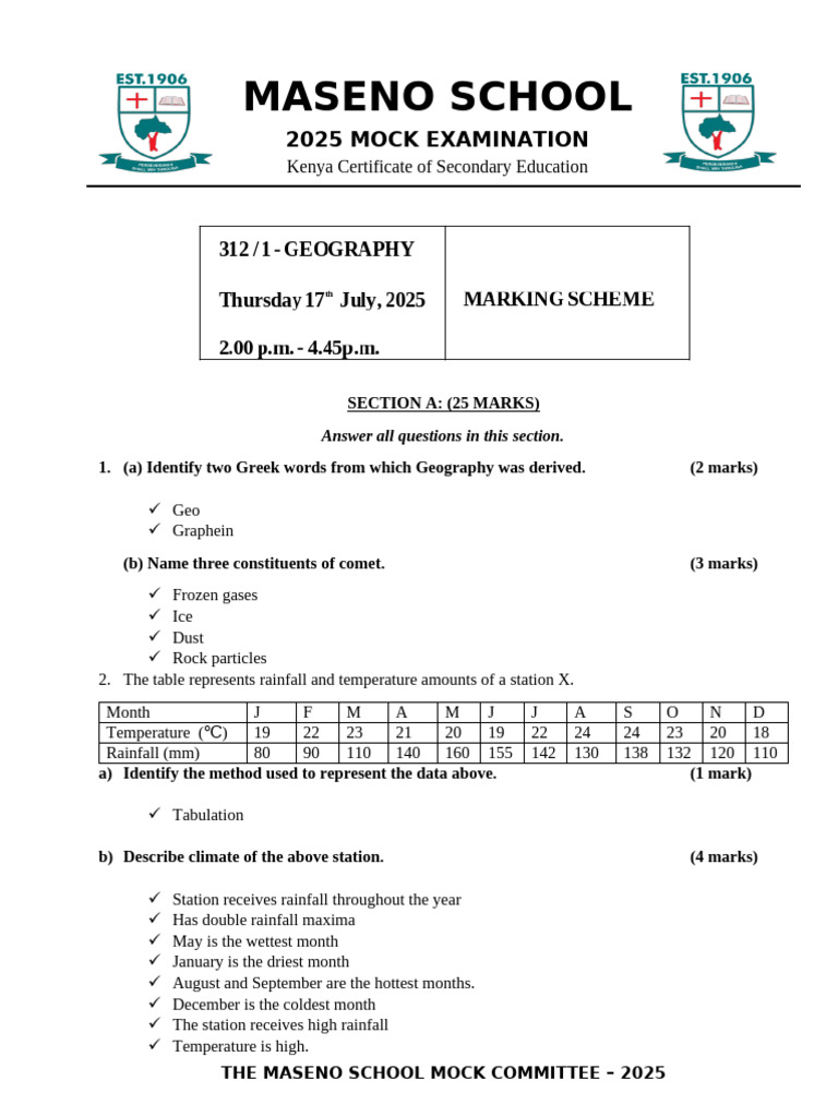 Maseno School 2025 Geography Mock Exam | PDF | Earthquakes | Volcano