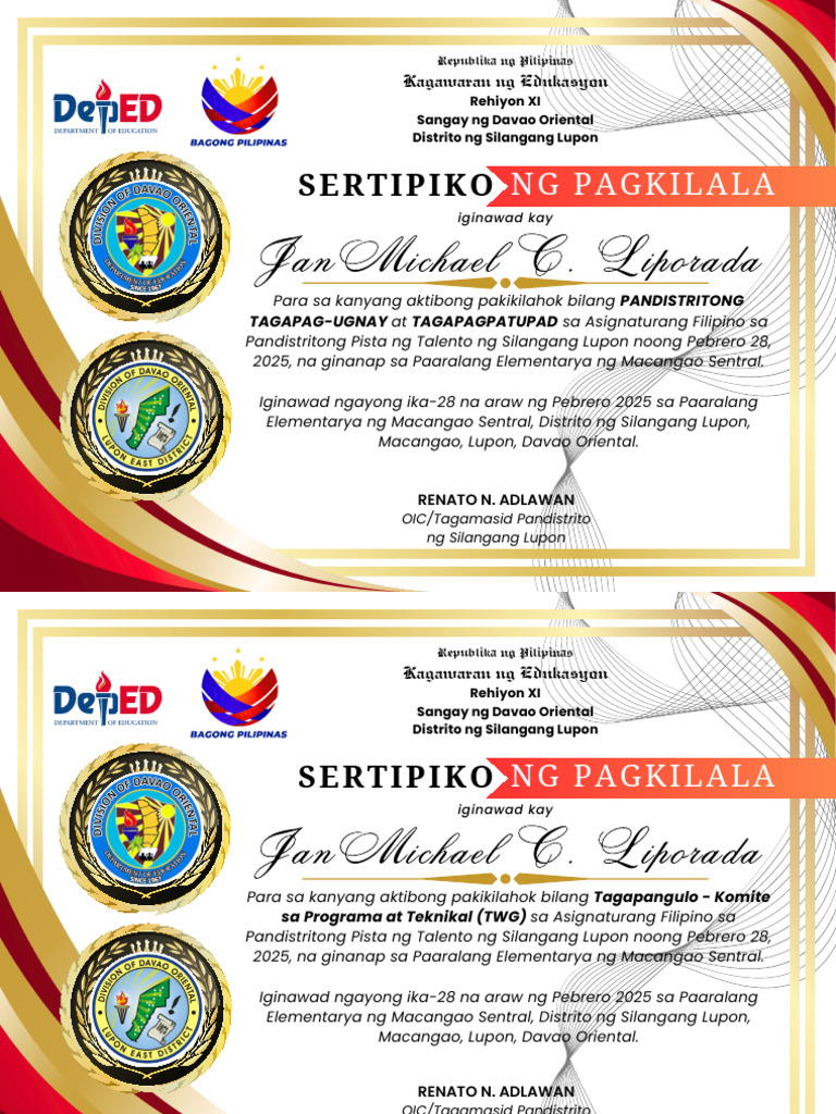 DFOT 2025 Filipino Certificates | PDF