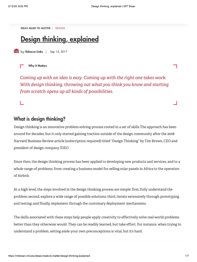 Design Thinking, Explained - MIT Sloan | PDF | Design Thinking | Thought