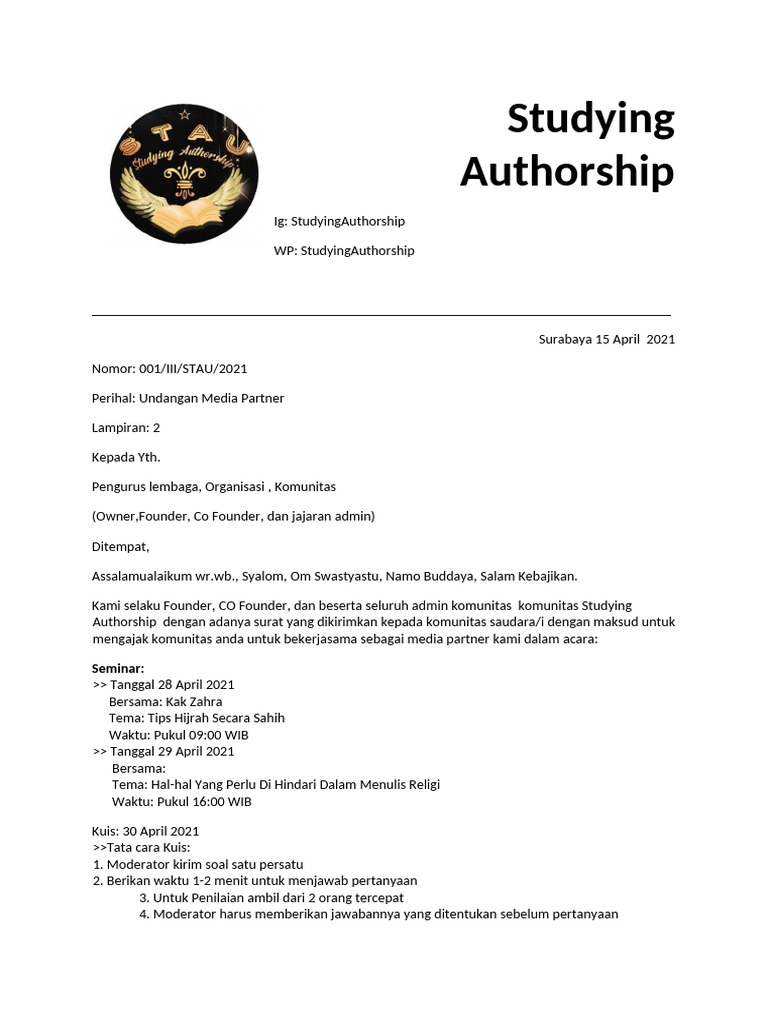 Undangan Media Partner Seminar Literasi | PDF
