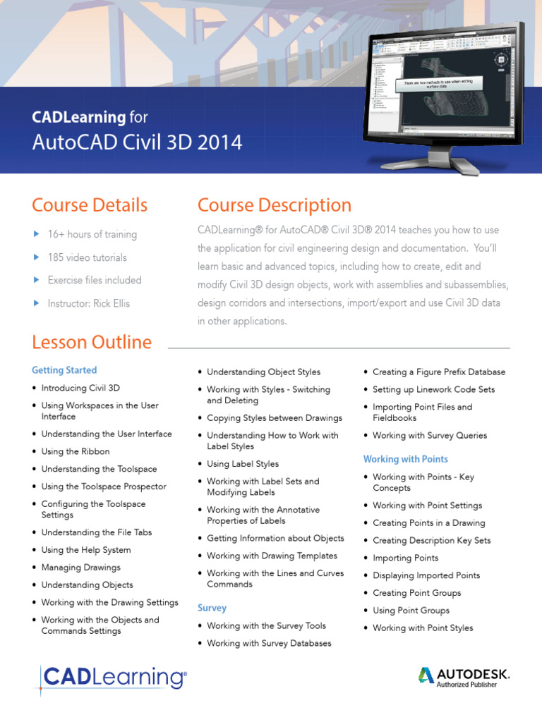 Civil 3D Course Description 2014 | PDF | Autodesk | Auto Cad