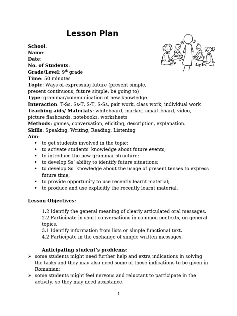 9th Grade Future Tenses Lesson Plan | PDF | Learning | Human Communication