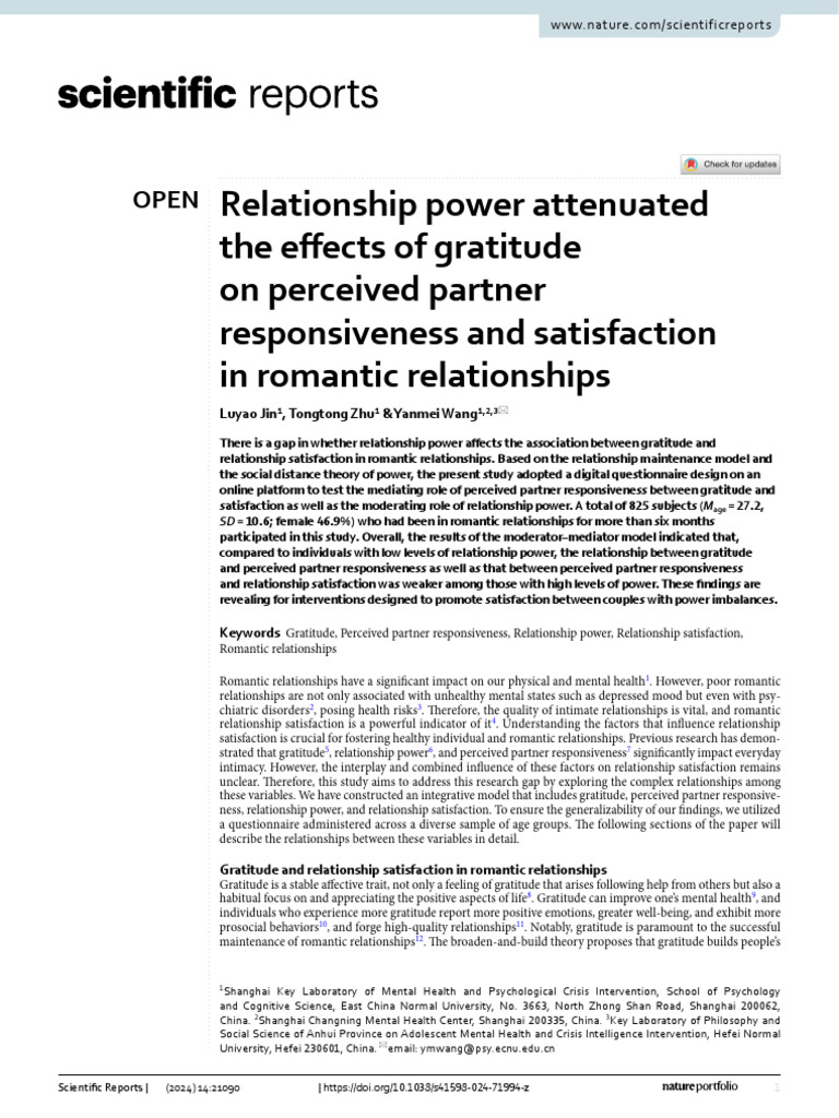 Power Dynamics in Gratitude and Satisfaction | PDF | Intimate ...