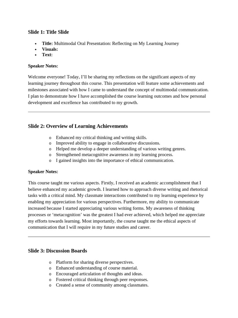Multimodal Learning Journey Reflection | PDF | Critical Thinking | Thought