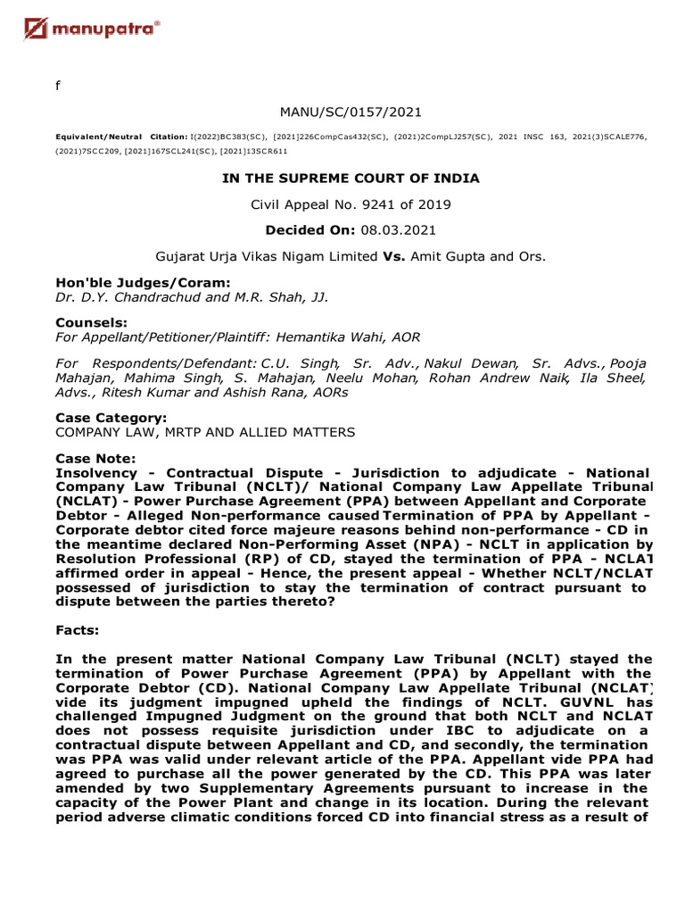 Gujarat Urja Vikas Nigam Limited Vs Amit Gupta | PDF | Bankruptcy ...