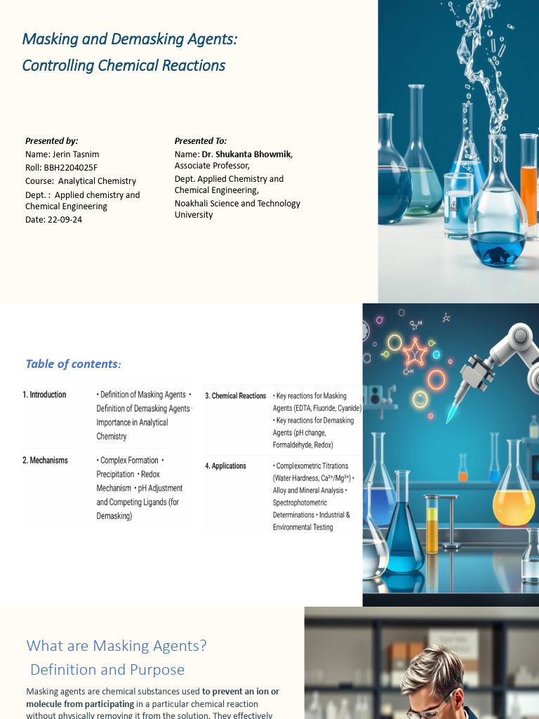 Masking and Demasking Agents in Chemistry | PDF | Chemistry | Titration