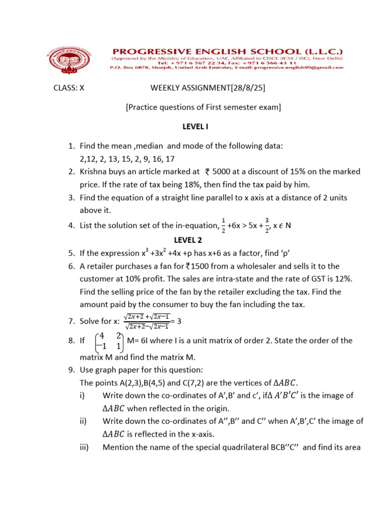 Practise Questions of First Semester Exam | PDF