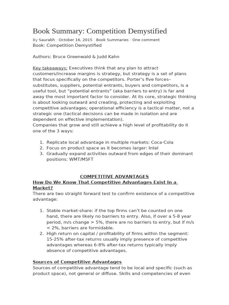 Summary Competition Demystified | PDF | Financial Economics | Economics