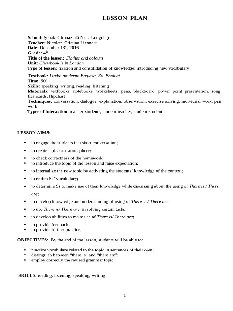 Lesson Plan There Is There Are - de Verificat | PDF | Teachers | Lesson ...