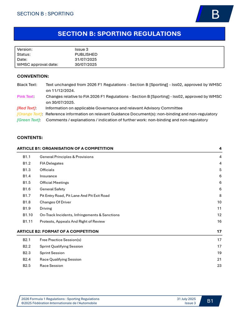 2026 F1 Sporting Regulations Overview | PDF | Formula One | Fédération ...
