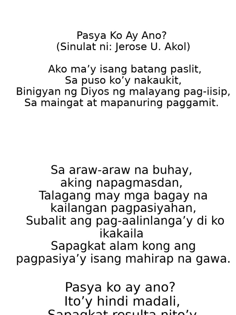 Pasya Ko Ay Ano | PDF