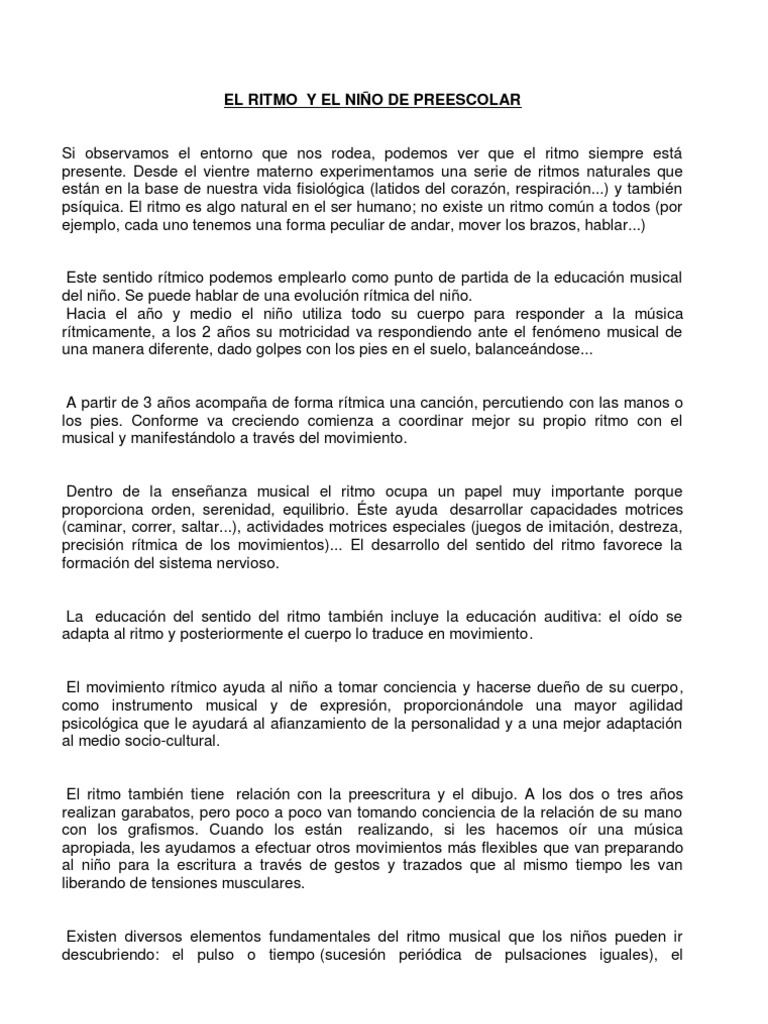 El Ritmo y El Niño de Preescolar | PDF | Ritmo | Jardín de infancia