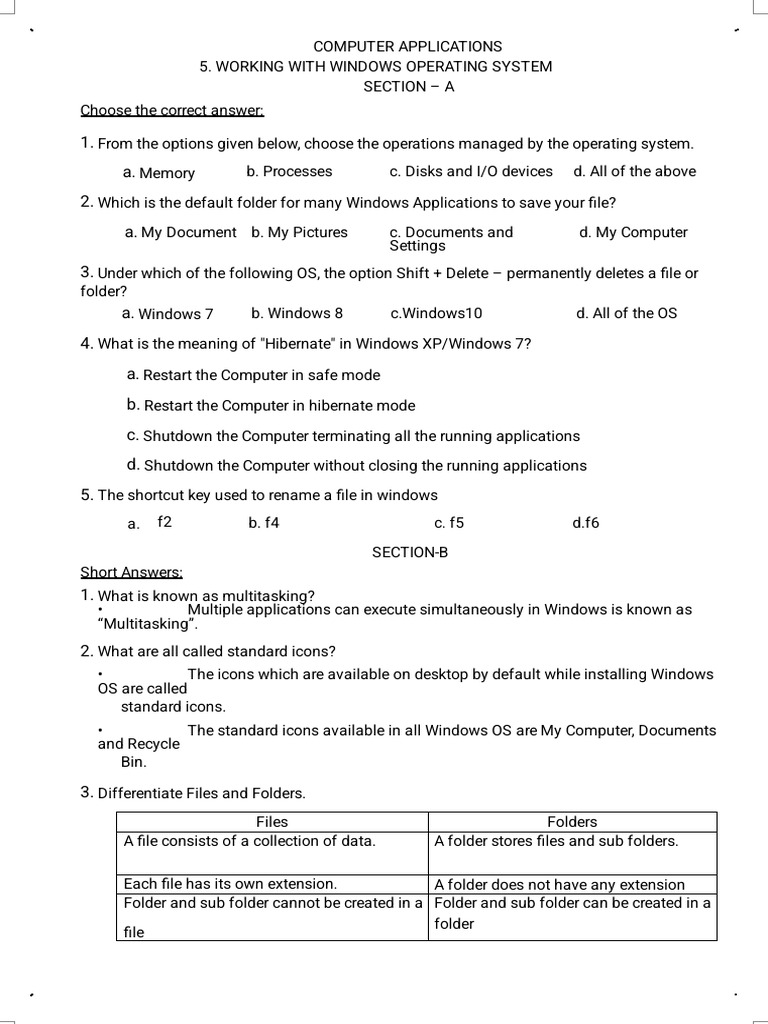 11CA 05 Working With Windows Operating System | PDF | Microsoft Windows | Computer File