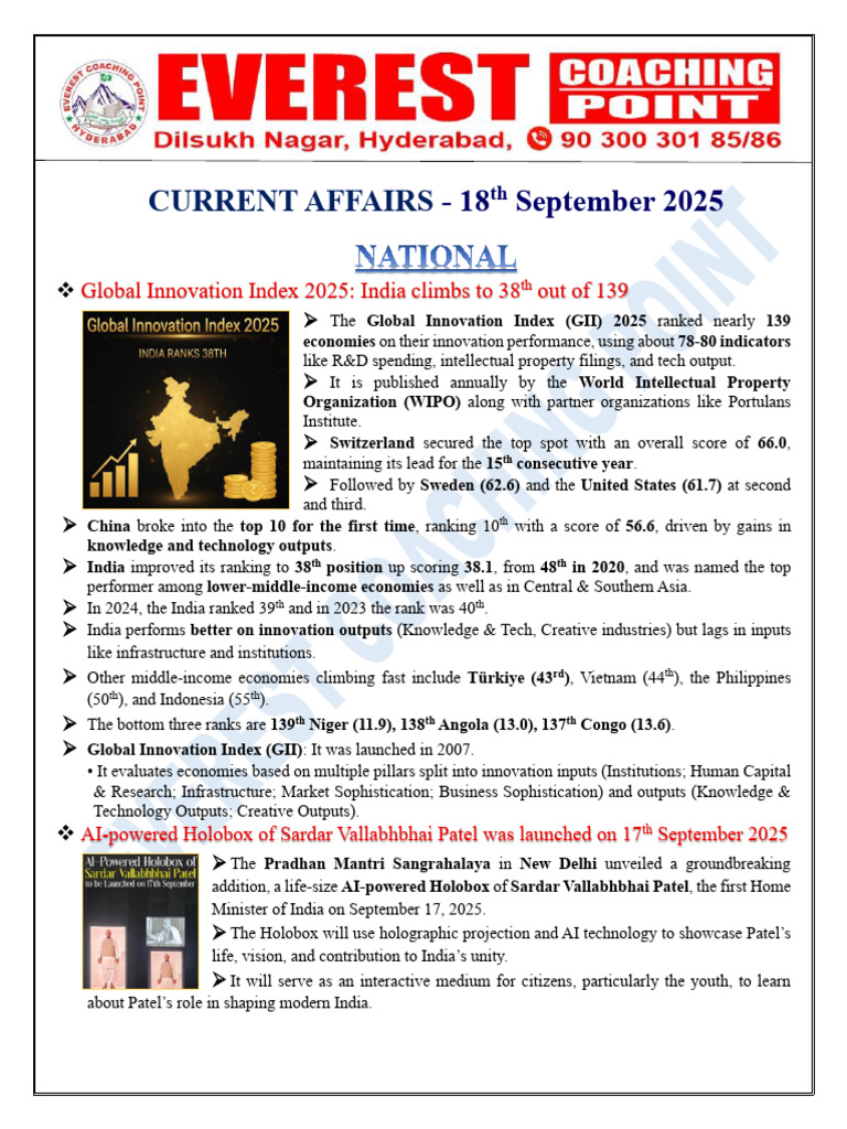 18 09 2025 Current Affairs | PDF