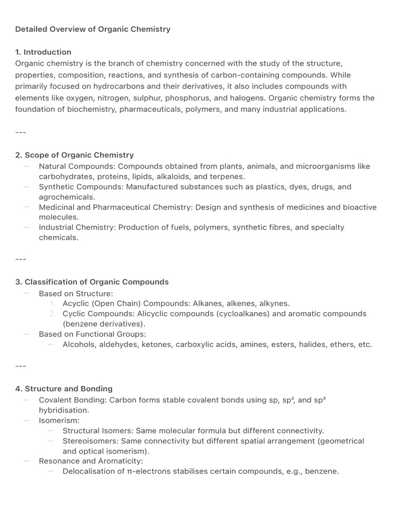 Detailed Overview of Organic Chemistry | PDF | Organic Chemistry ...
