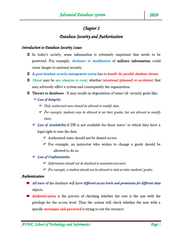 Database Security and User Authorization | PDF | Encryption | Key ...