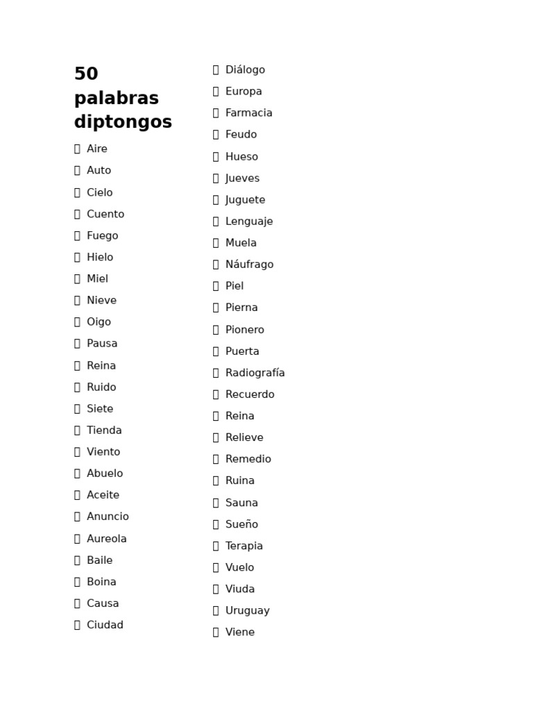 50 Palabras con Diptongo | PDF