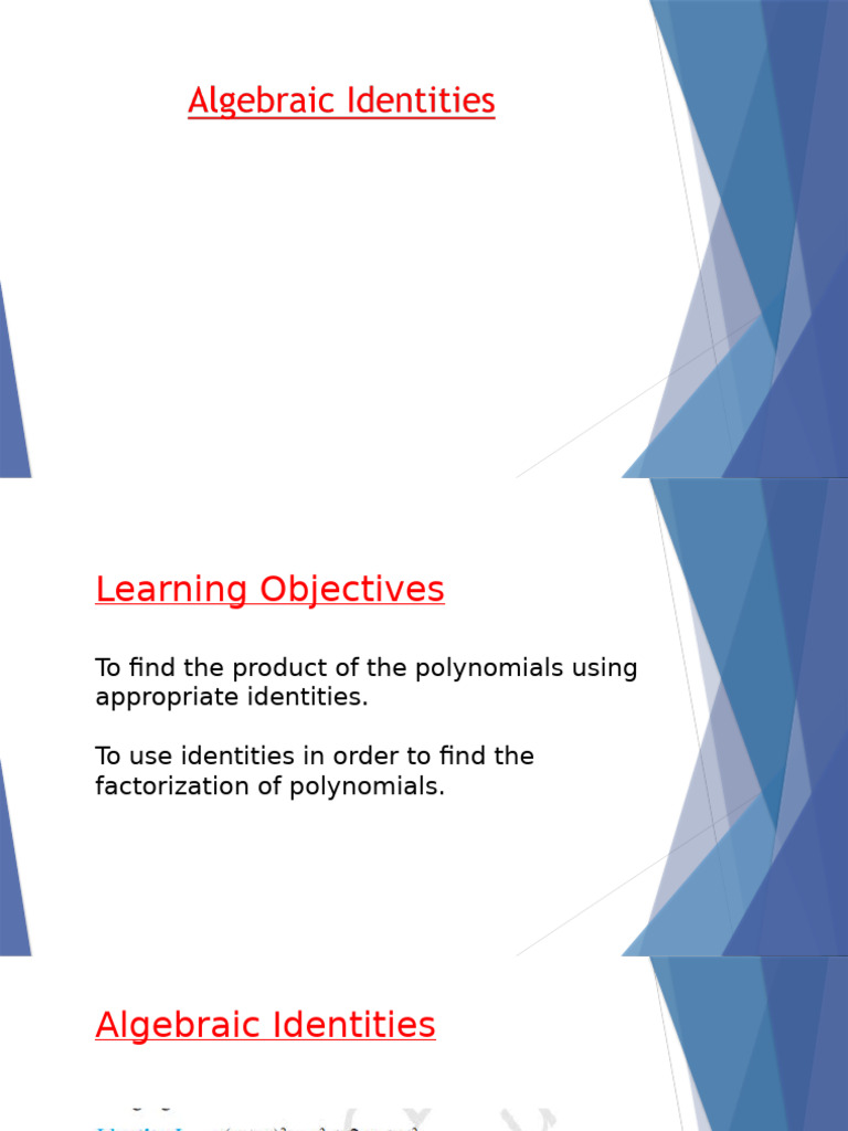 Polynomials (Algebraic Identities) (Part 2) | PDF