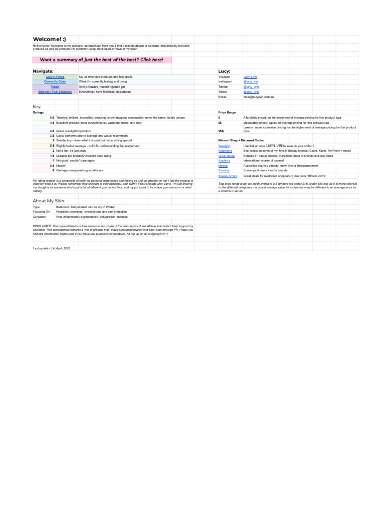 Lucy's Skincare Favorites Database | PDF | Sunscreen | Skin Care