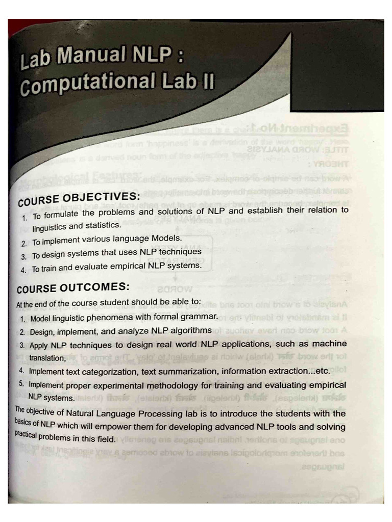 NLP Lab Manual: Experiments & Techniques | PDF | Morphology ...
