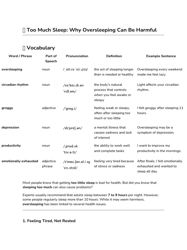 ? Too Much Sleep - Why Oversleeping Can Be Harmful | PDF | Sleep ...