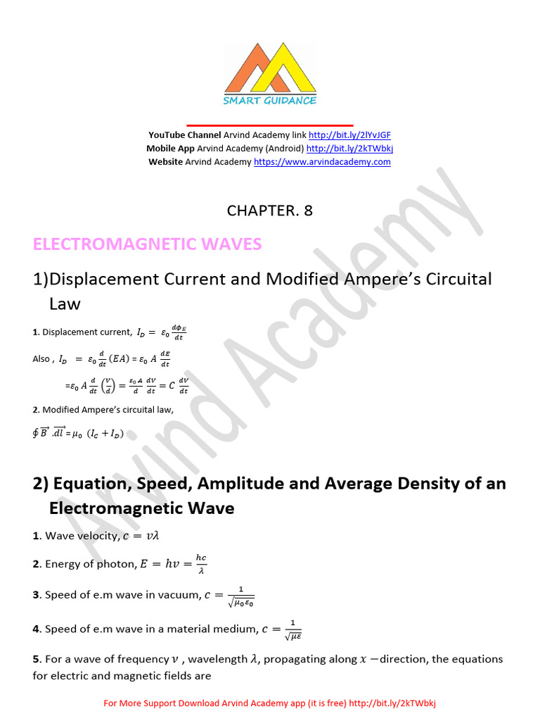 Chap 08 ELECTROMAGNETIC WAVES (Formula Sheet) - Lwfqjgrhwjx3dnhosutj | PDF