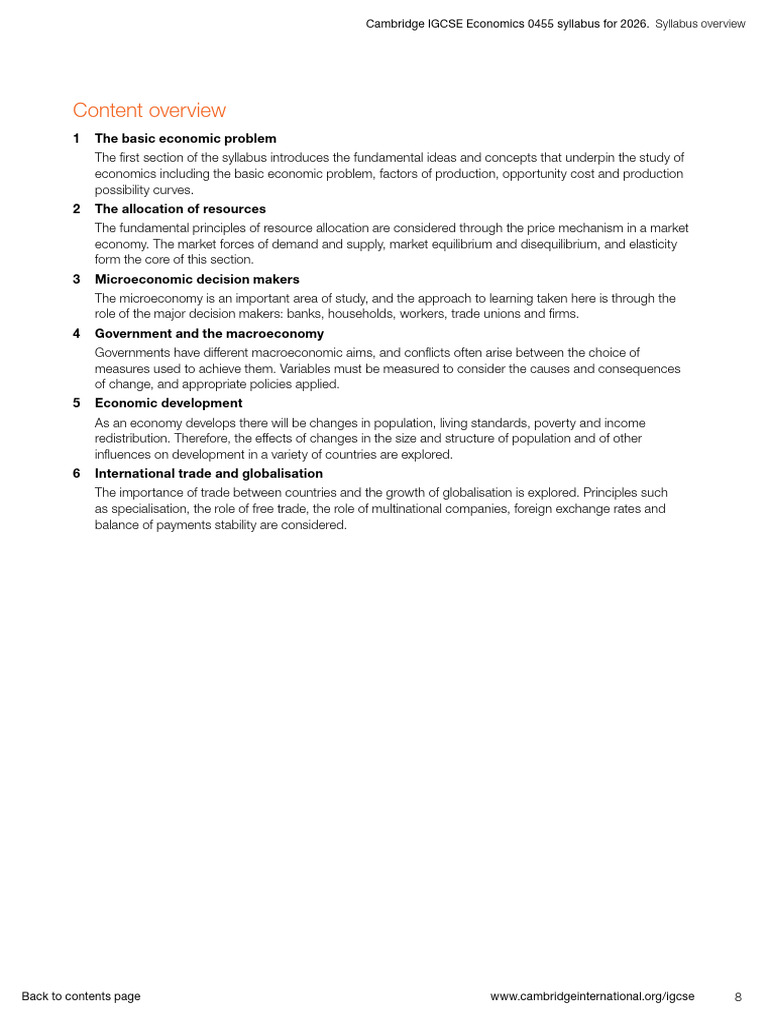 IGCSE Economics 0455 Syllabus 2026 | PDF | Economic Equilibrium ...