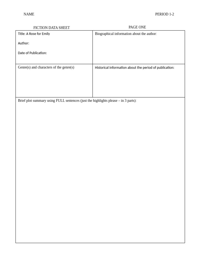 Fiction Data Sheet Pages 1-5 | PDF
